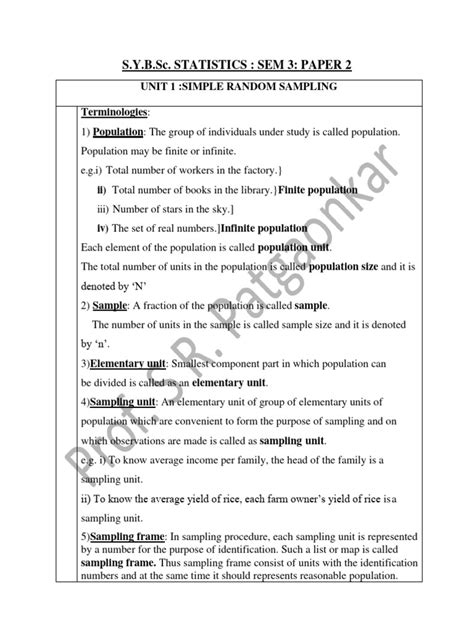 sem3 p2 unit1 simple random sampling pdf estimator mean squared error