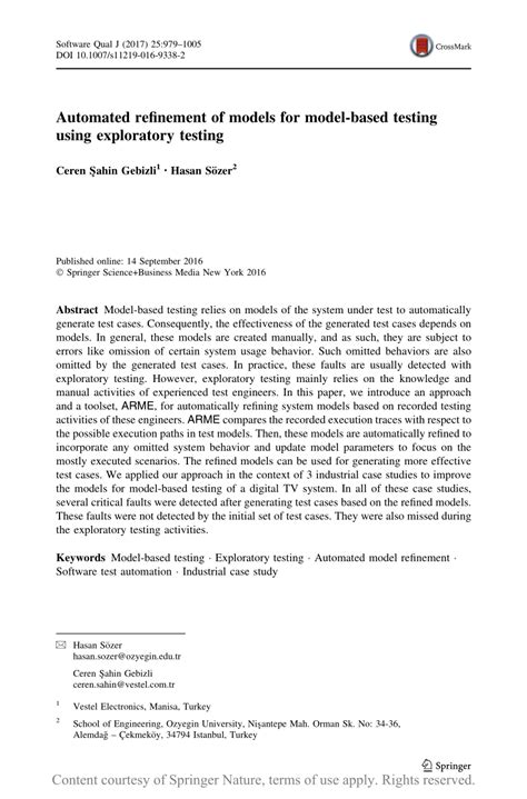 automated refinement of models for model based testing using exploratory testing request pdf