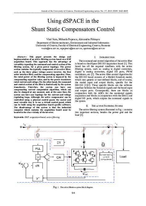 pdf using dspace in the shunt static compensators control vlad constantin suru