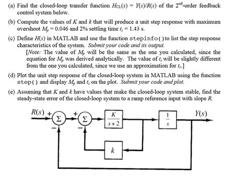 solved a find the closed loop transfer function hcl s y s r s of the 2nd order feedback