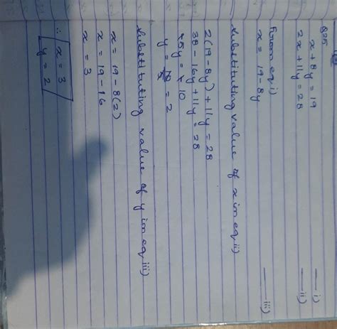 solve the following system of equations x 8y 19 and 2x 1y 28 by substitution method and verify