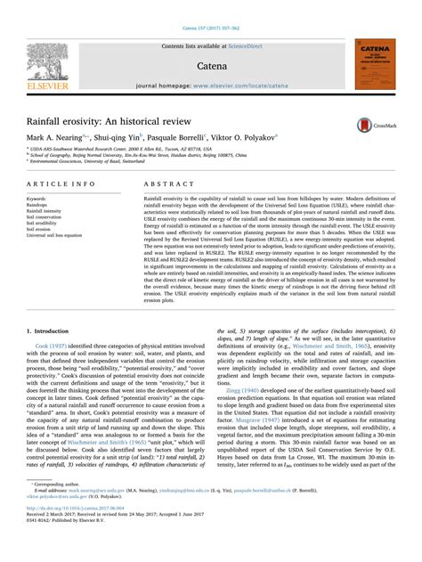 pdf rainfall erosivity an historical review