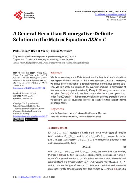 pdf a general hermitian nonnegative definite solution to the matrix equation axb c