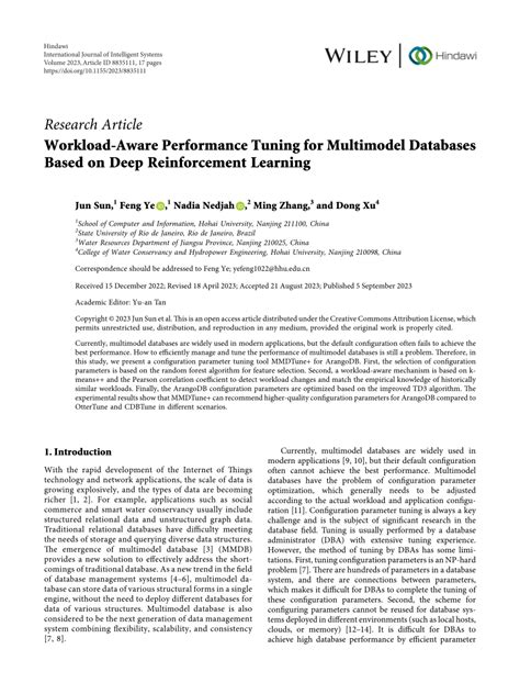 pdf workload aware performance tuning for multimodel databases based on deep reinforcement