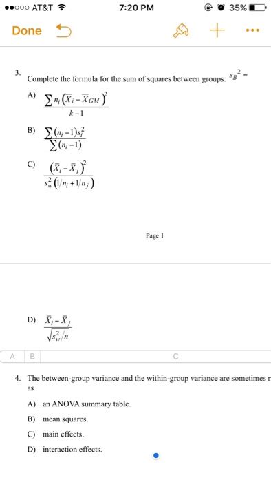 solved complete the formula for the sum of squares between