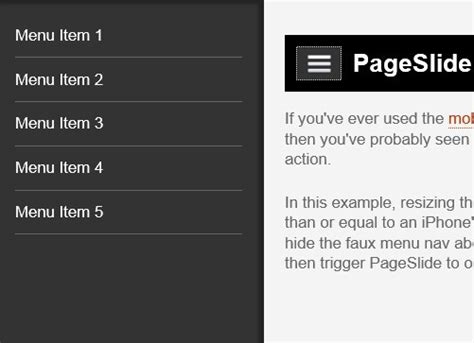 jquery plugin for responsive page slide menu pageslide free jquery plugins