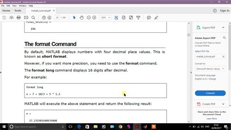 matlab tutorial for beginners by using the types of format commands in matlab youtube