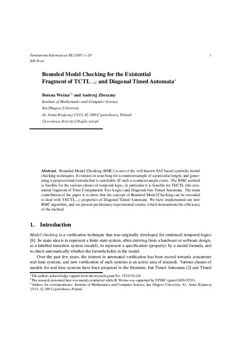 pdf bounded model checking for the existential fragment of tctl { g} and diagonal timed