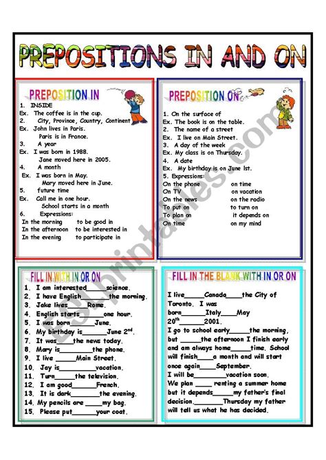 Preposition Examples Worksheet With Answers