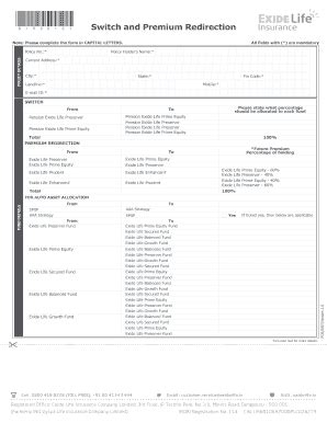 Fillable Online Exidelife Switch And Premium Redirection Form
