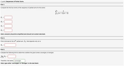 solved 1 point sequences of partial sums part 1 compute
