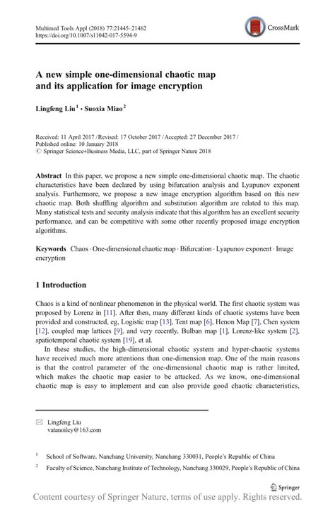 a new simple one dimensional chaotic map and its application for image encryption request pdf