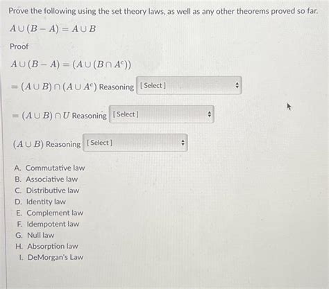 solved prove the following using the set theory laws as