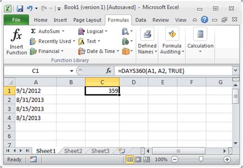 how to use the days360 excel function to calculate the number of days between two dates tech guide