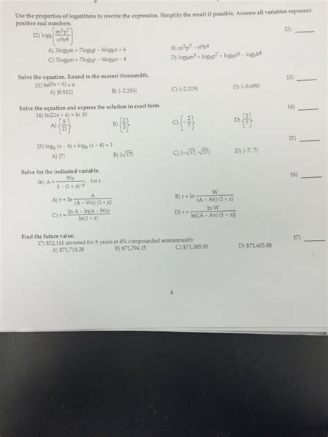 solved use the properties of logarithms to rewrite the