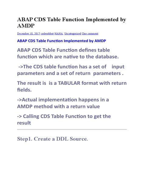 sap hana cds explication abap call cds from abap table function implemented by amdp pdf