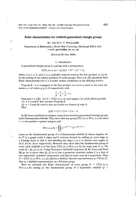 pdf euler characteristics for orbifold generalized triangle groups