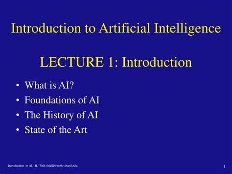 PPT Introduction To Artificial Intelligence LECTURE 1 Introduction
