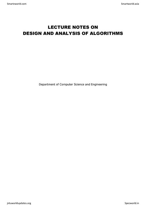 design and analysis of algorithms lecture notes on design and analysis of algorithms