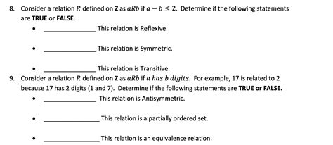 solved 8 consider a relation r defined on z as arb if a b