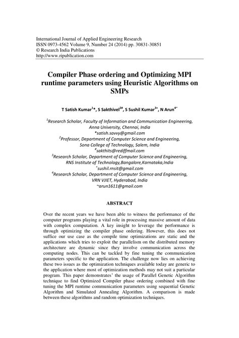 pdf compiler phase ordering and optimizing mpi runtime parameters using heuristic algorithms