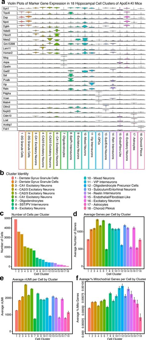Violin Plots Of Marker Genes For 18 Cell Clusters And Their Properties