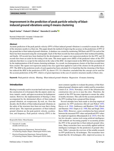 pdf improvement in the prediction of peak particle velocity of blast induced ground vibrations
