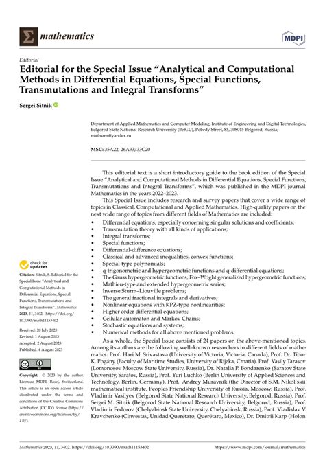 pdf editorial for the special issue “analytical and computational methods in differential