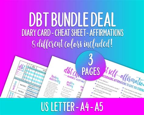 DBT Bundle DBT Diary Card Cheat Sheet Positive Etsy