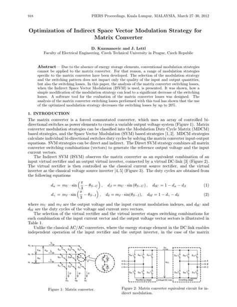 optimization of indirect space vector modulation strategy for