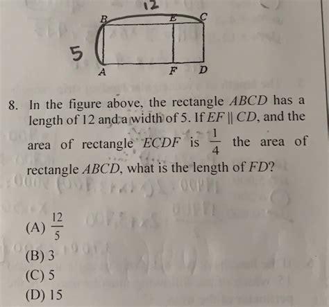 solved 8 in the figure above the rectangle abcd has a length of 12 and a width of 5 if