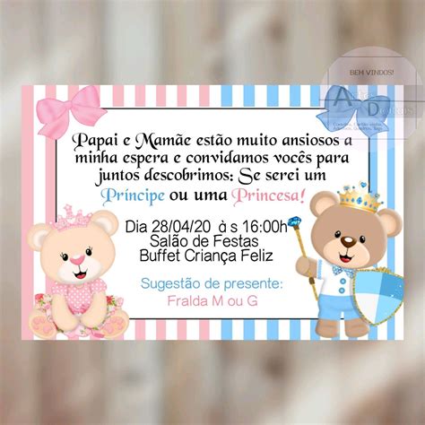 Convite Digital Chá Revelação Ursinhos Elo7 Produtos Especiais