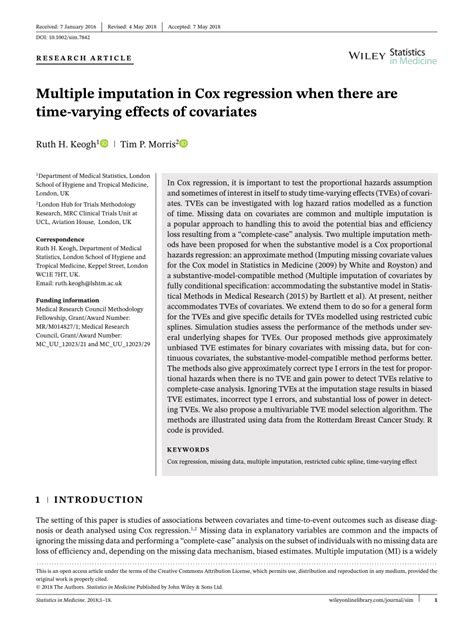 pdf multiple imputation in cox regression when there are time varying effects of covariates