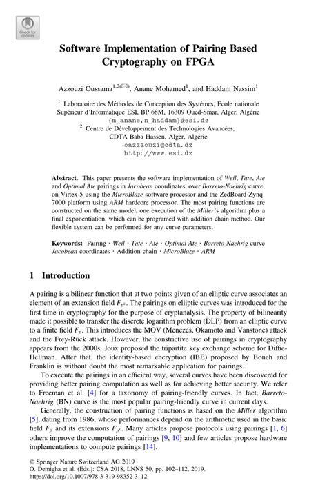 pdf software implementation of pairing based cryptography on fpga proceedings of the 3rd