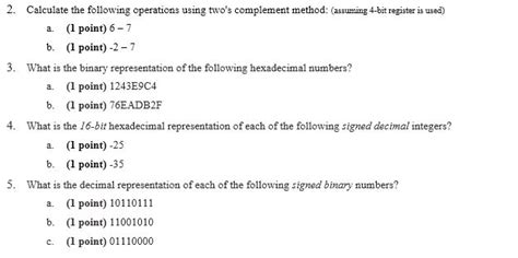 solved 2 calculate the following operations using two s