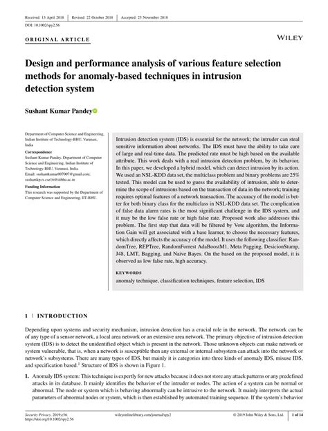 pdf design and performance analysis of various feature selection methods for anomaly‐based
