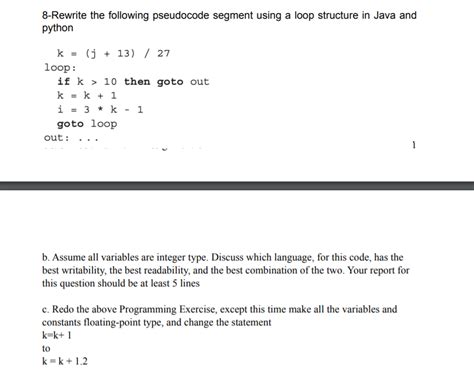 solved 8 rewrite the following pseudocode segment using a