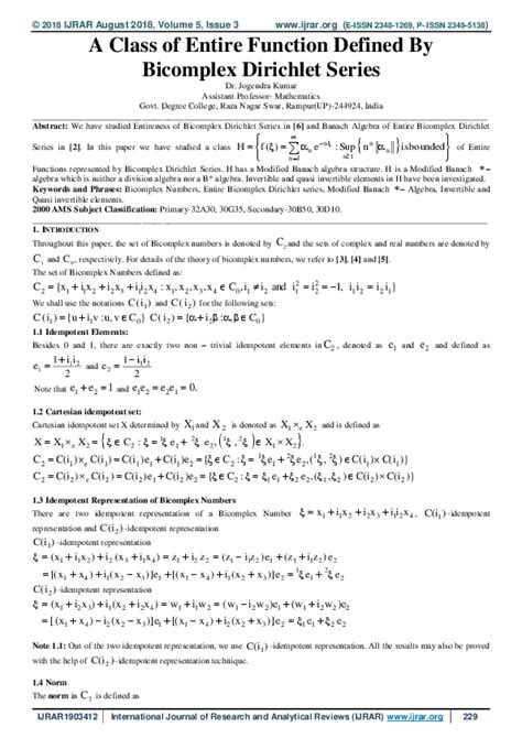 pdf a class of entire function defined by bicomplex dirichlet series jogendra kumar