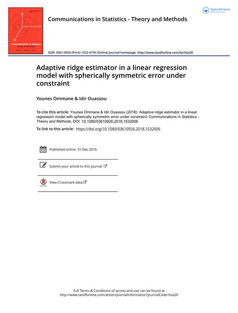 pdf adaptive ridge estimator in a linear regression model with spherically symmetric error