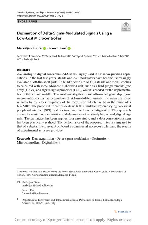 pdf decimation of delta sigma modulated signals using a low cost microcontroller