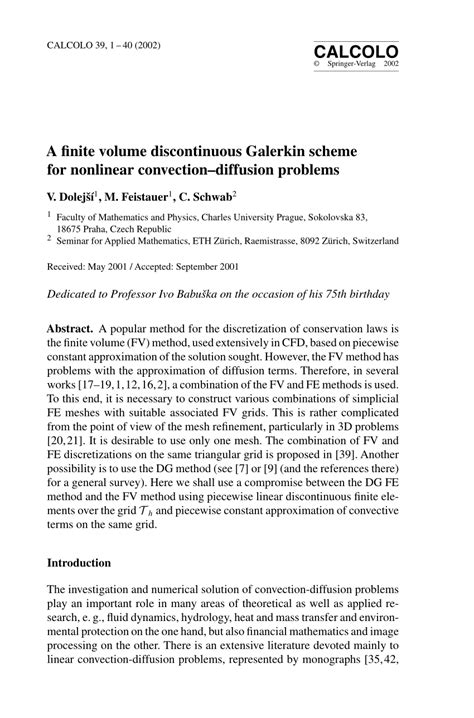 pdf a finite volume discontinuous galerkin scheme¶for nonlinear convection diffusion problems