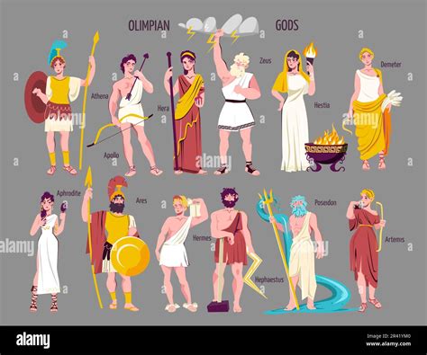 Olympian Gods Flat Icon Set With Athena Appolo Hera Zeus Hestia Demeter Aphrodite Ares Hermes