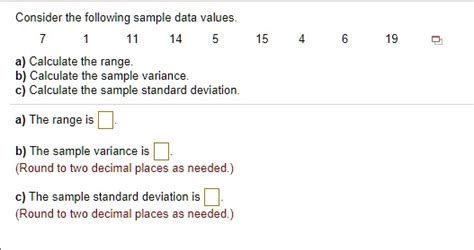 solved consider the following sample data values calculate the range b calculate the sample