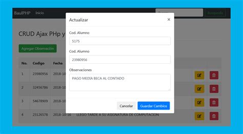 crud ajax php mysql usando bootstrap ejemplo completo baulphp