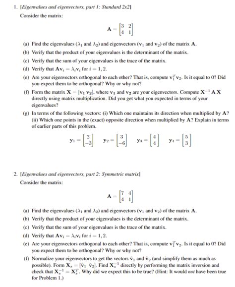 Solved 1 Eigenvalues And Eigenvectors Part 1 Standard Chegg