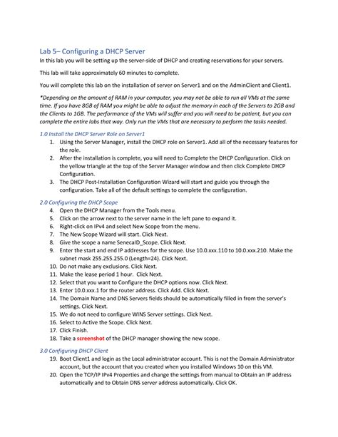 lab 5 dhcp server mst 200 documents lab 5 configuring a dhcp server in this lab you will
