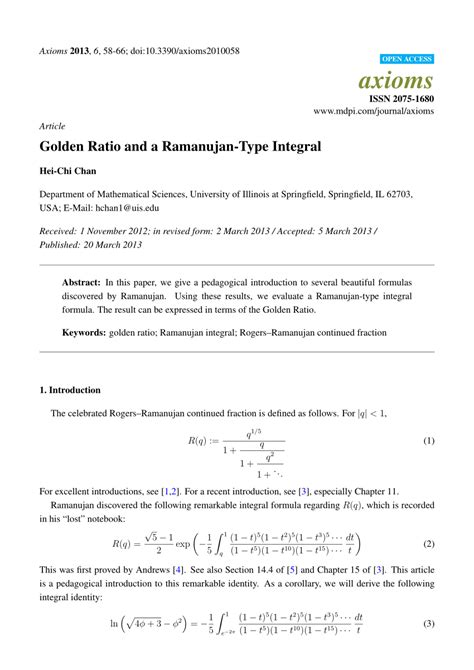 pdf golden ratio and a ramanujan type integral