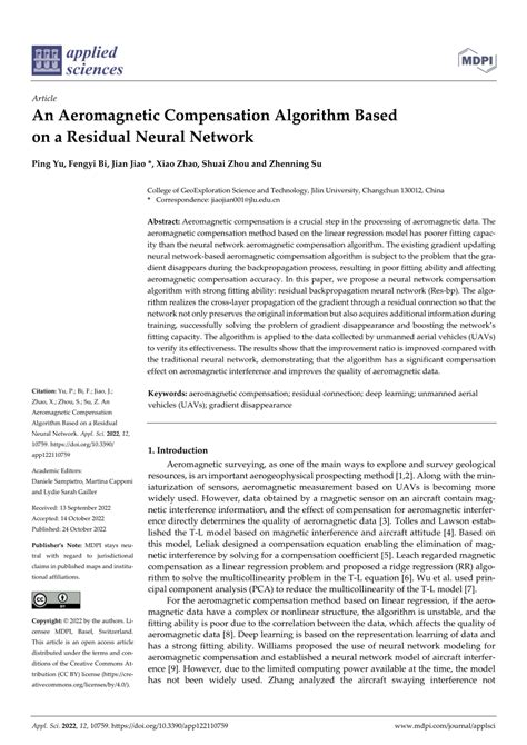 pdf an aeromagnetic compensation algorithm based on a residual neural network