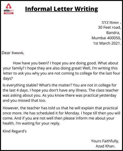 Informal Letter Format Samples Example Writing In English