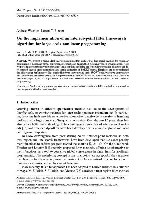 on the implementation of a primal dual interior point filter line search algorithm for large